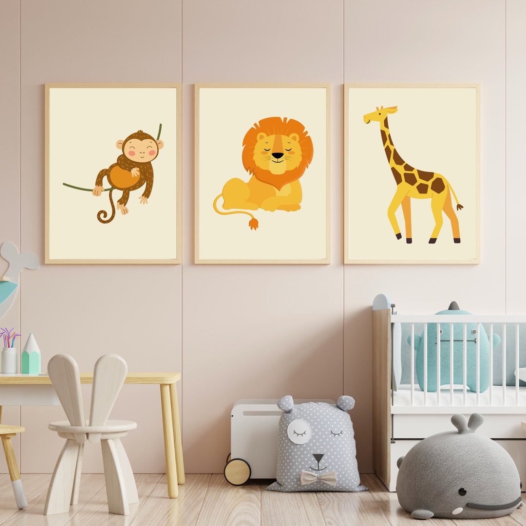Safari Poster Children's Room Safari Animals Lion, Giraffe, Monkey ...