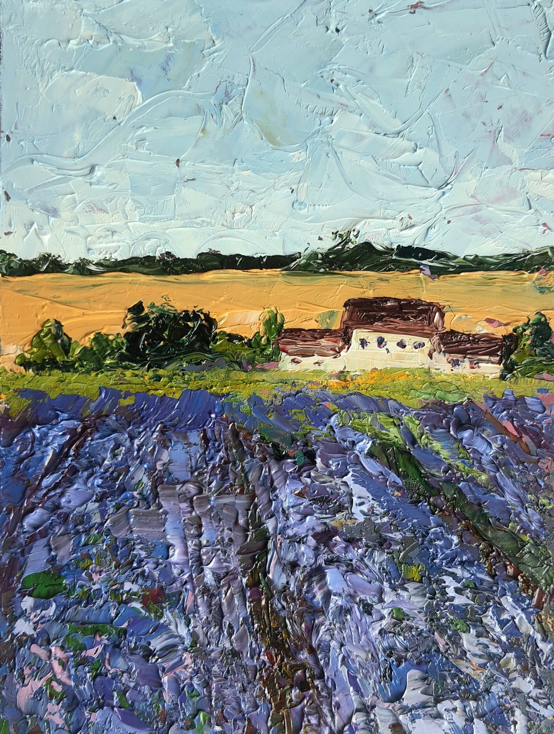 Tuscany Painting Lavender Fields Original Art Italy Landscape Impasto ...
