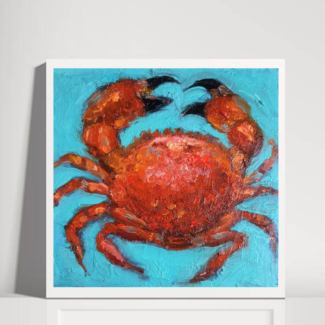 Crab Oil Painting Crustaceans İmpasto Original Art Modern Marine Wall ...