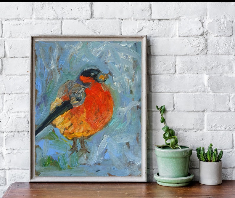 Robin Bird Painting Original Oil Painting Small Textured Artwork ...