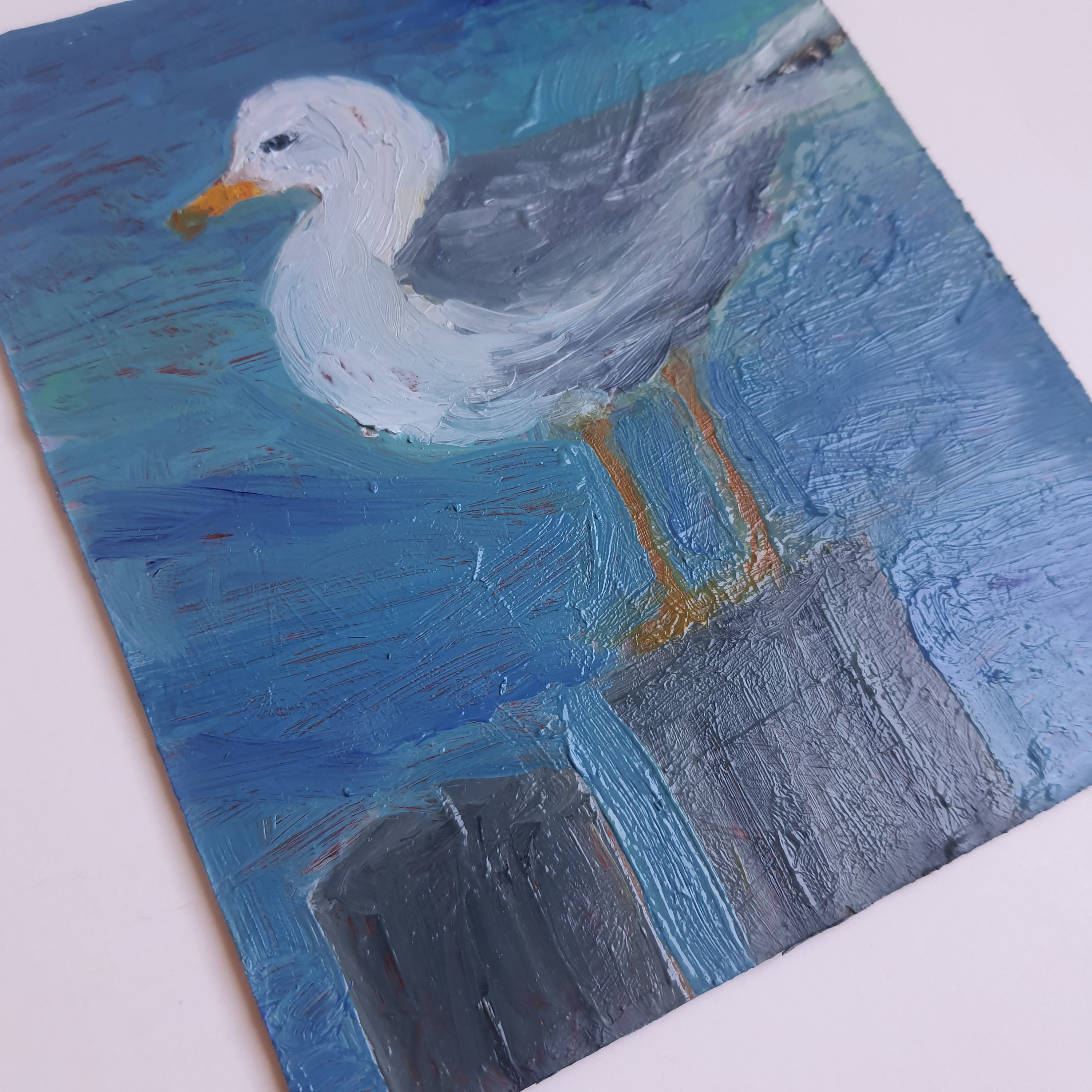 Seagull Oil Painting Bird Original Art Beach İmpasto İmpressionist ...