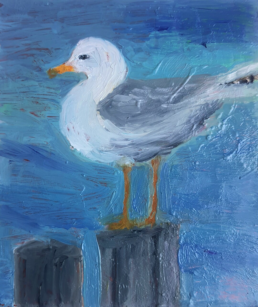 Seagull Oil Painting Bird Original Art Beach İmpasto İmpressionist ...