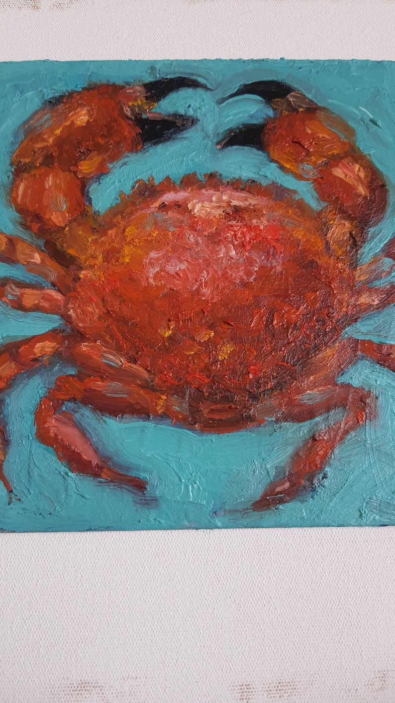 Crab Oil Painting Crustaceans İmpasto Original Art Modern Marine Wall ...