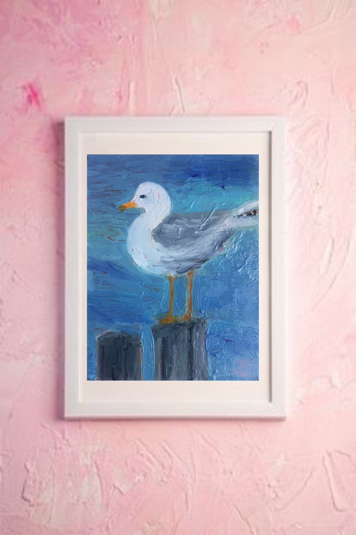 Seagull Oil Painting Bird Original Art Beach İmpasto İmpressionist ...