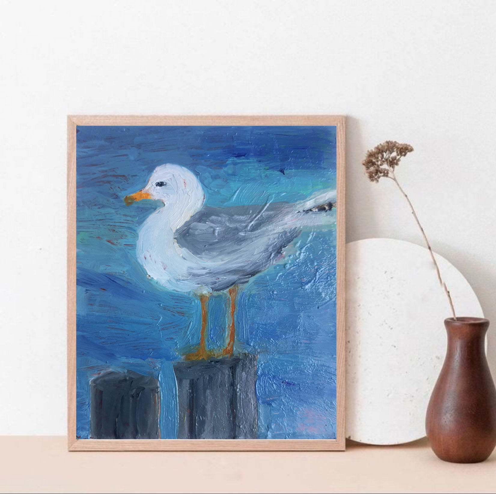 Seagull Oil Painting Bird Original Art Beach İmpasto İmpressionist ...
