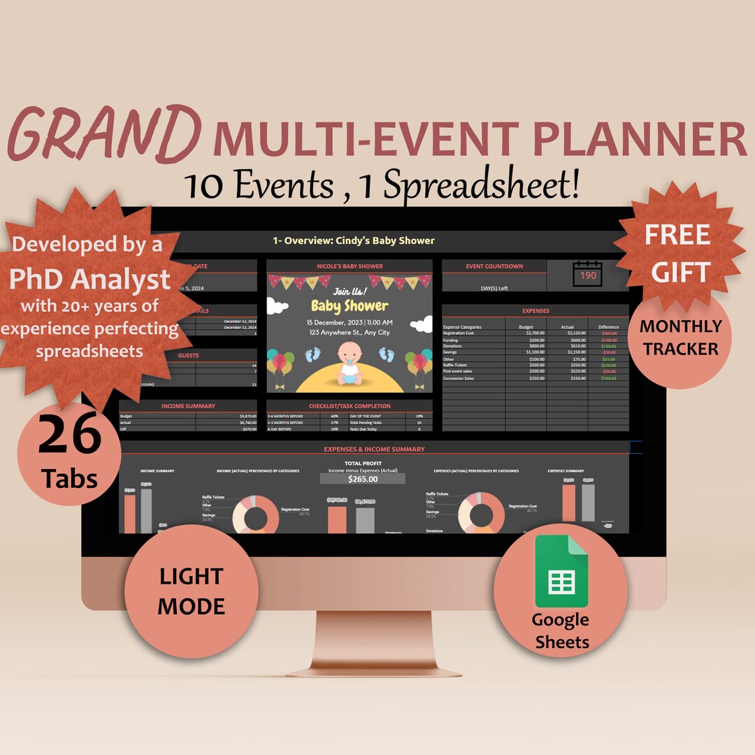 Event Planner Template Google Sheets Multi Events Template Digital ...