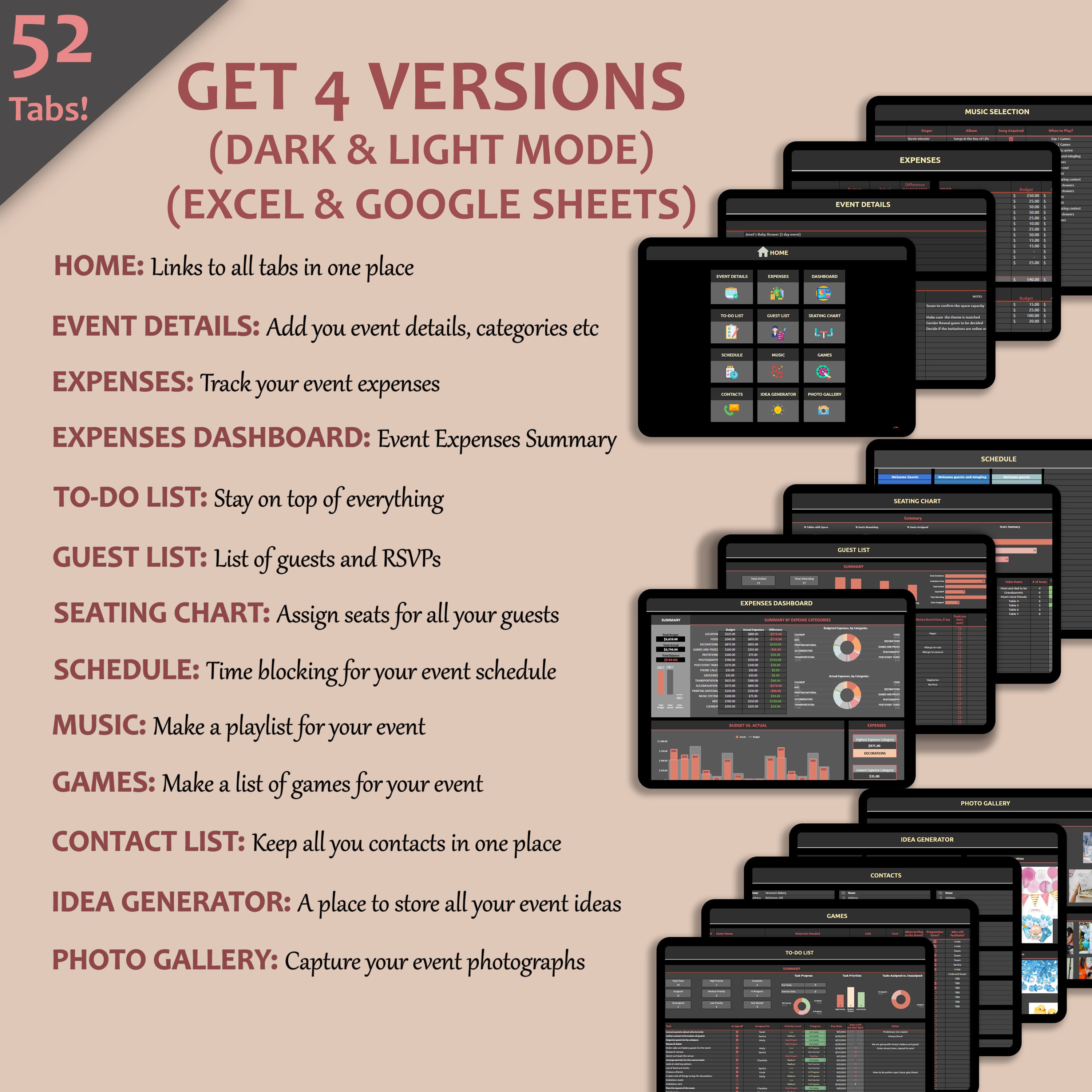 Excel Ultimate Event Planner Bundle Google Sheets Template Digital Event Planner Spreadsheet ...