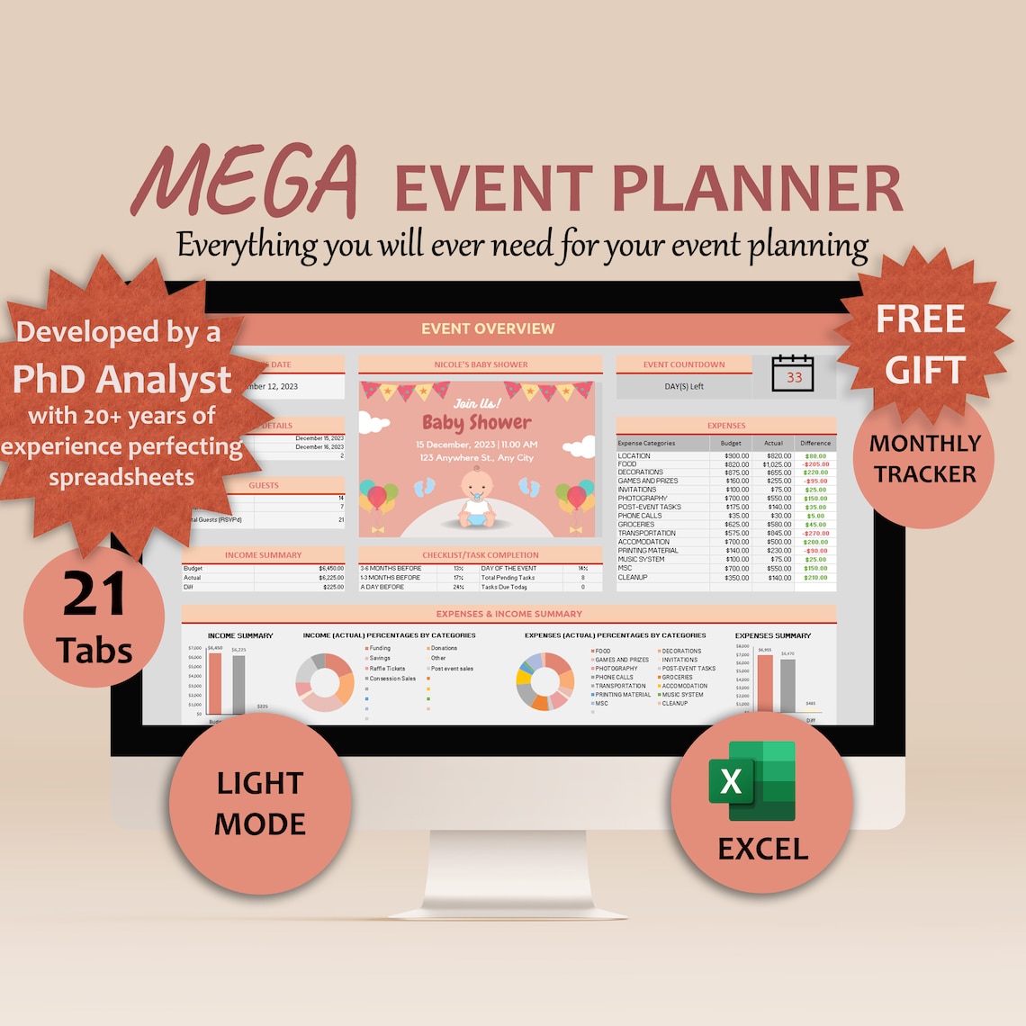 Excel Event Planner Template Excel Digital Event Planner Spreadsheet ...