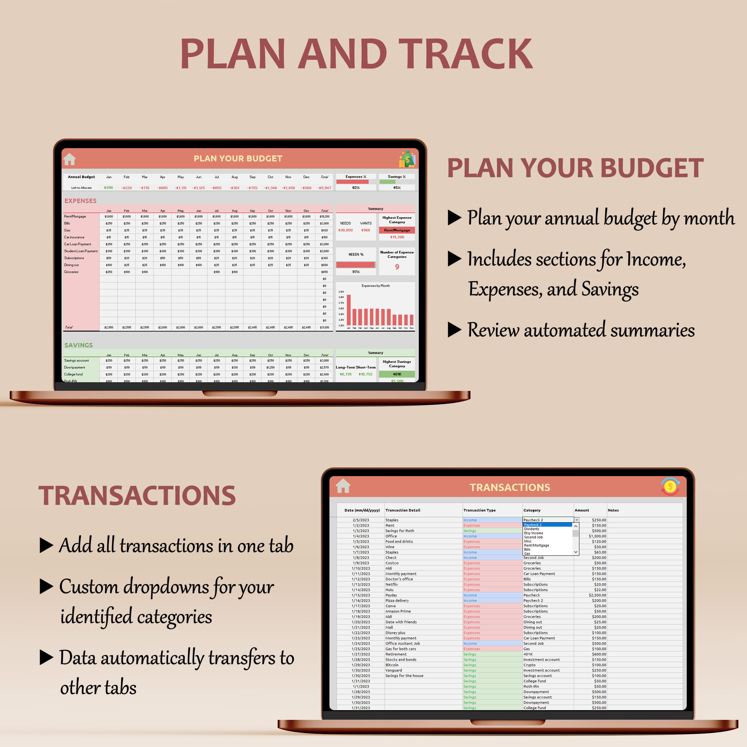 Budget Planner Excel Monthly Budget Spreadsheet Excel Paycheck Budget ...