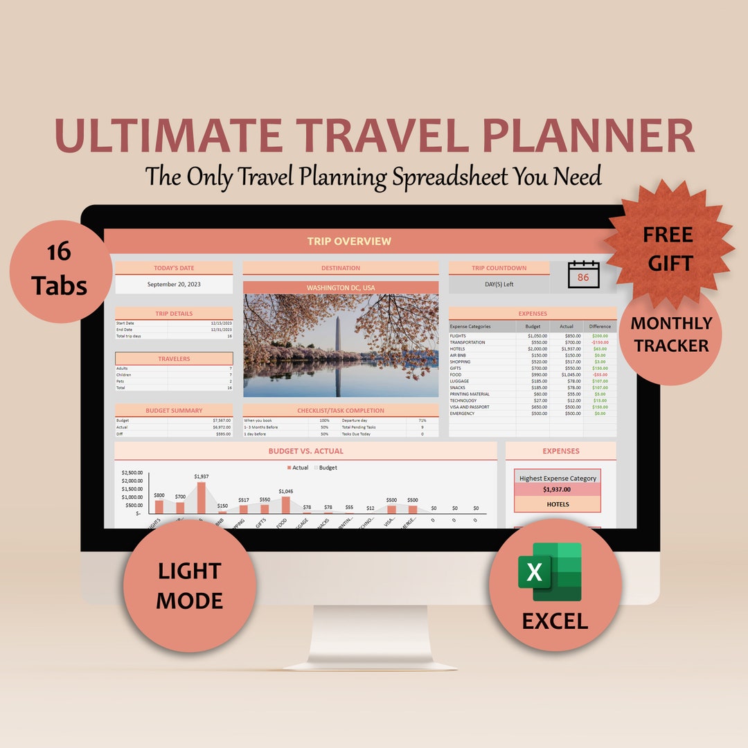 Digital Travel Planner Template Excel Trip Template Travel Planner ...