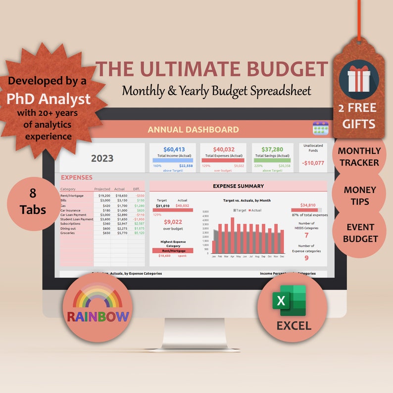 Budget Planner Excel Monthly Budget Spreadsheet Excel Paycheck Budget ...