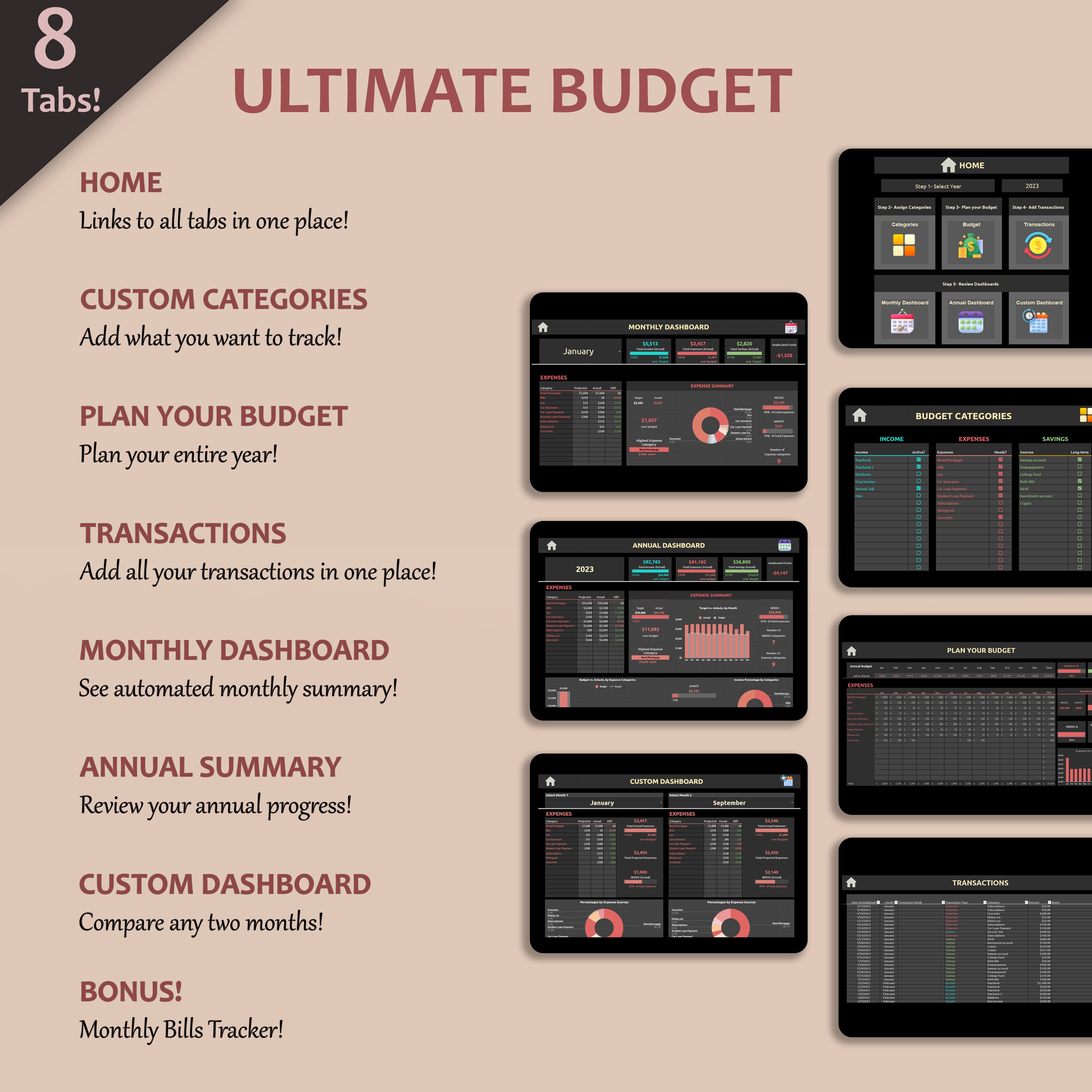 BUNDLE Budget and Debt Payoff Annual Budget Debt Snowball Spreadsheet ...