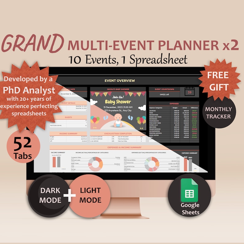 Event Planner Template Google Sheets Multi Events Template Digital ...