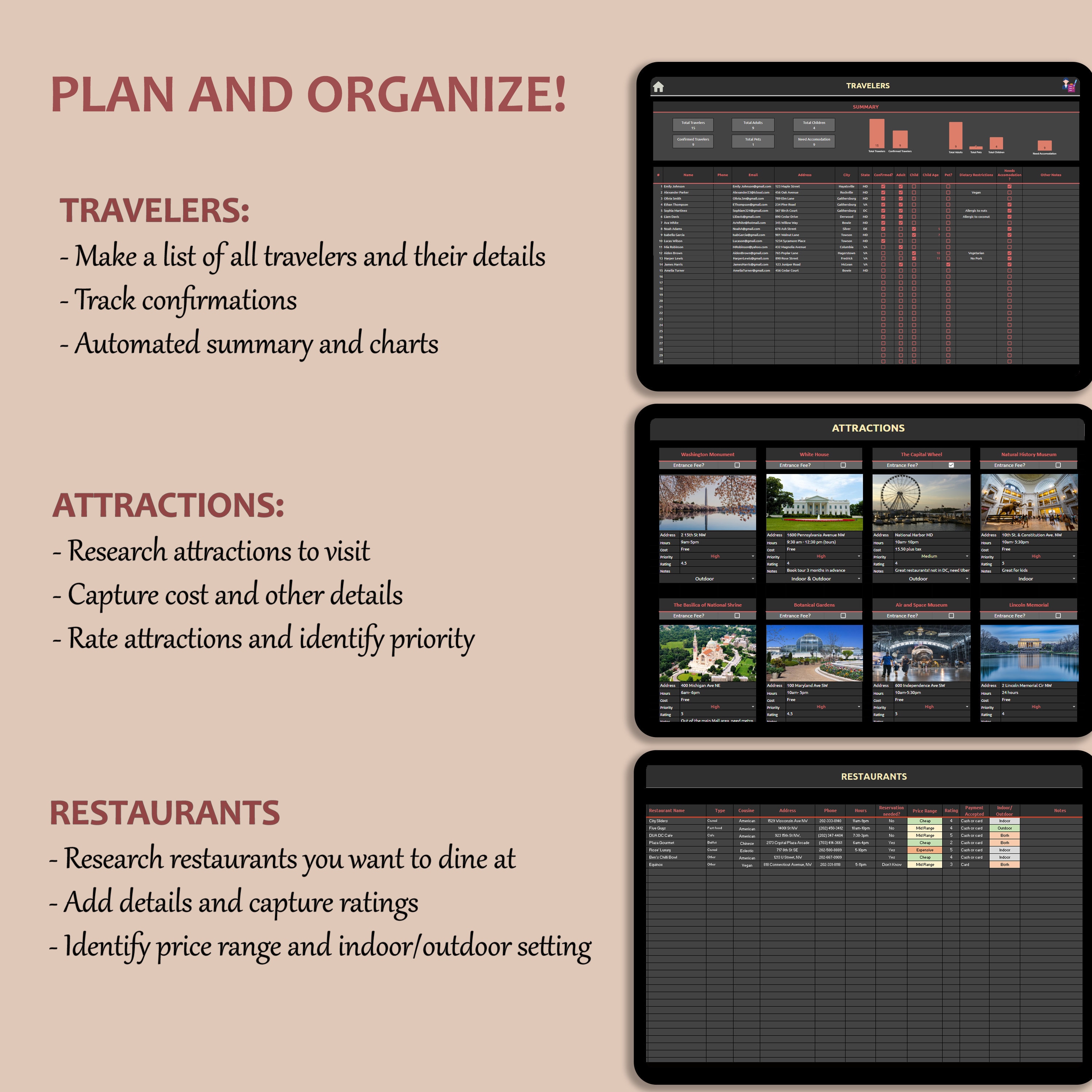 Digital Travel Planner Template Excel Trip Template Travel Planner ...