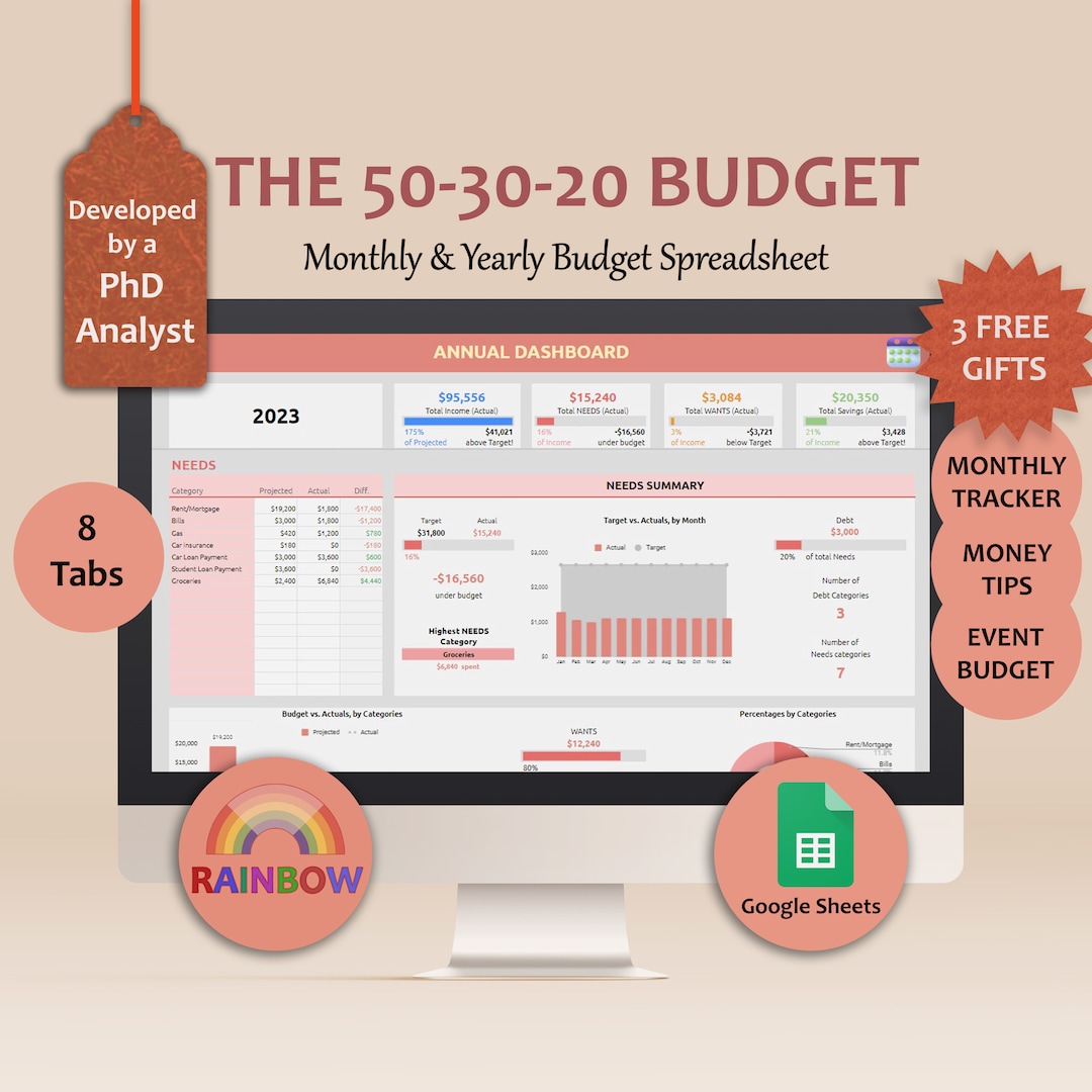 50 30 20 Budget Planner Google Sheets Monthly Budget - Etsy