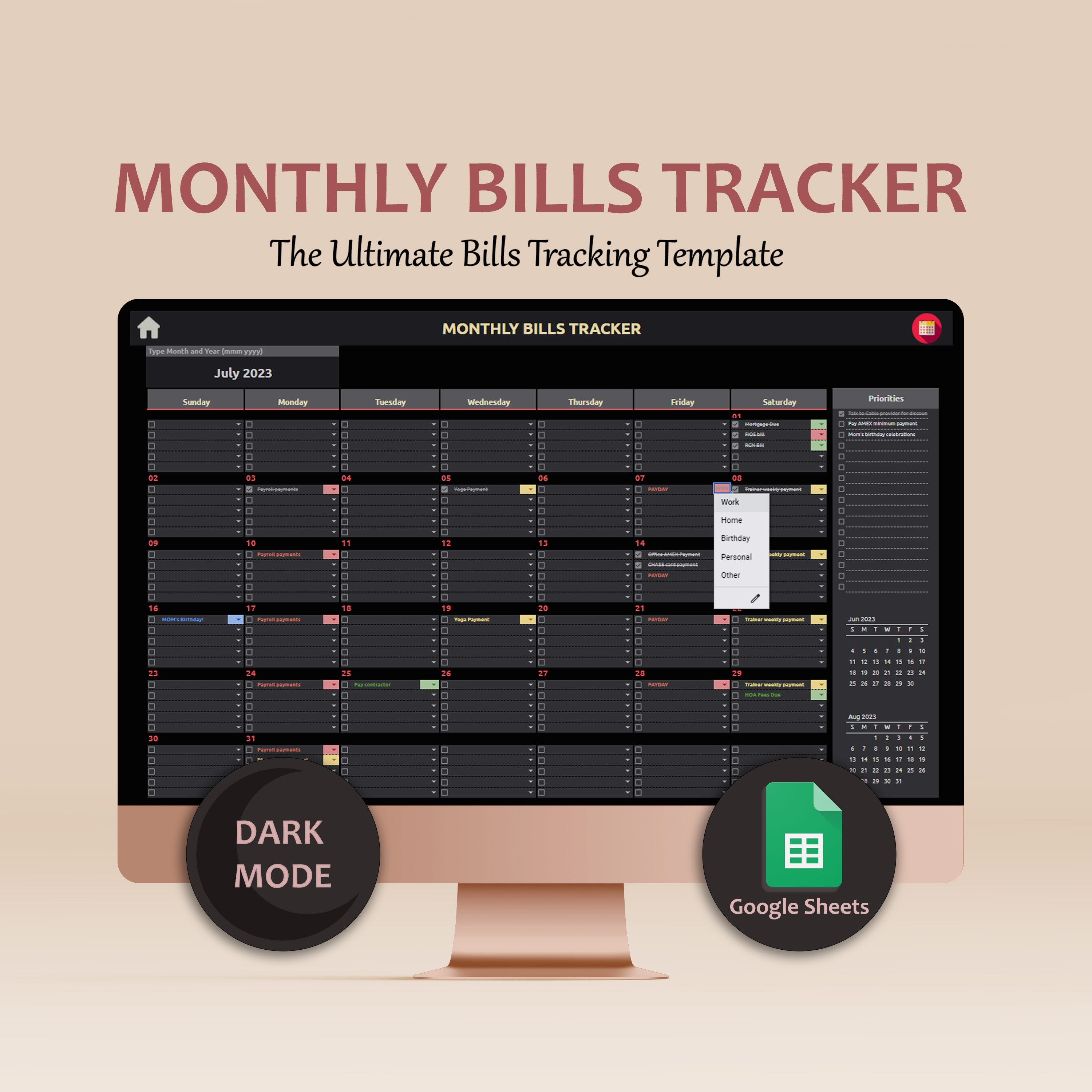 Bill Calendar, Bill Payment Tracker, Google Sheets Bill Planner ...
