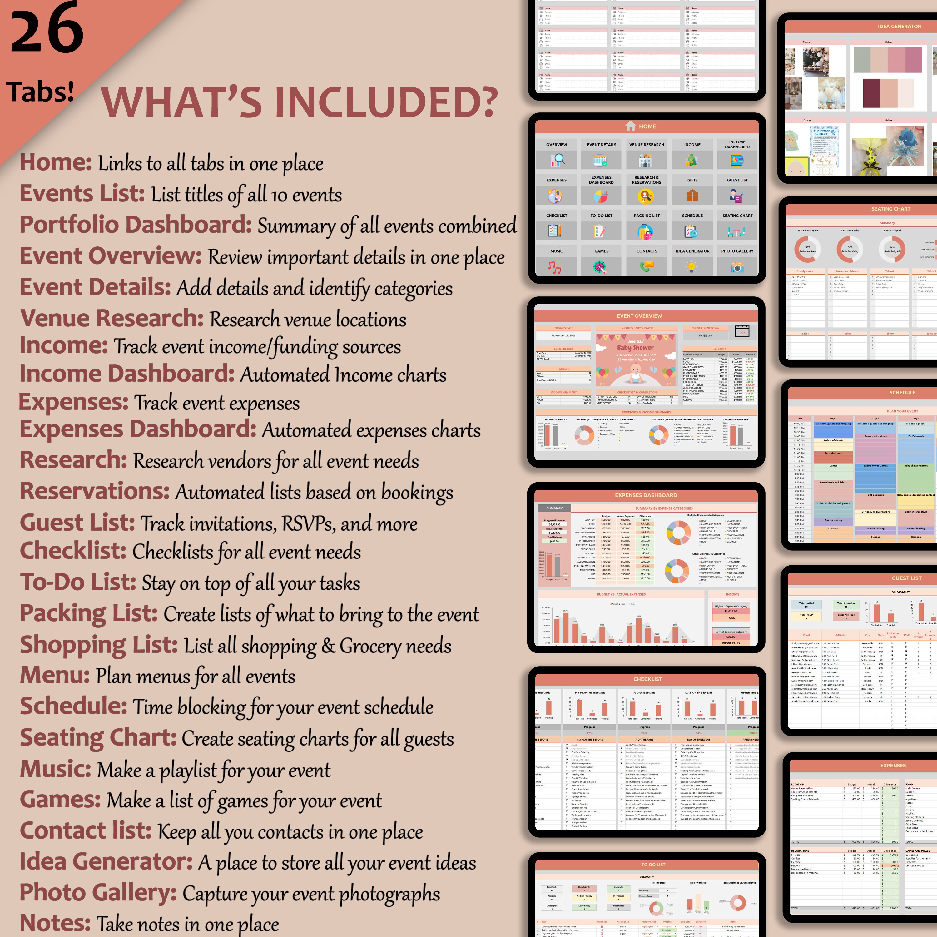 Event Planner Template Google Sheets Multi Events Template Digital Event Planner Spreadsheet ...