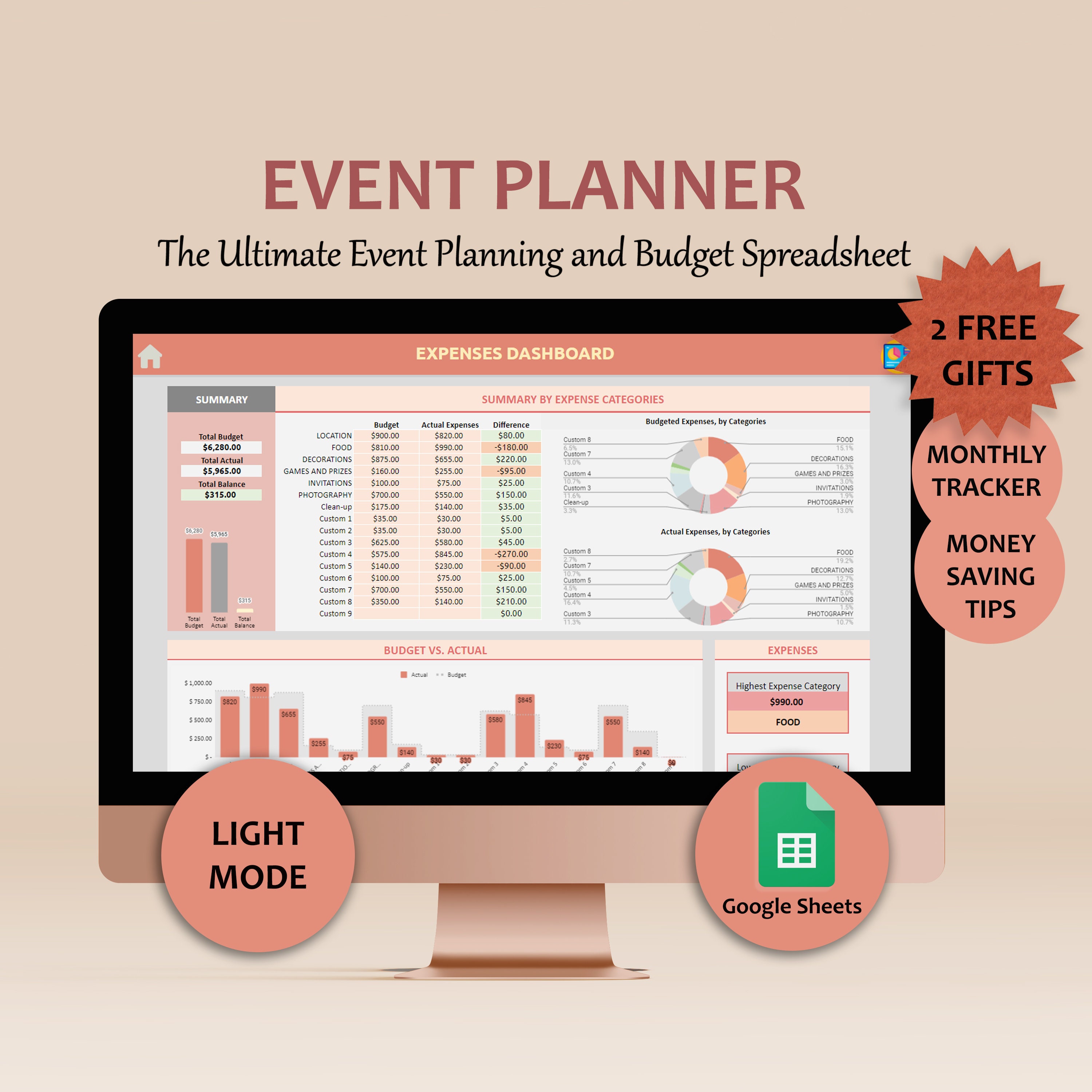 Google Sheets Event Planner Template Digital Event Planner Spreadsheet ...