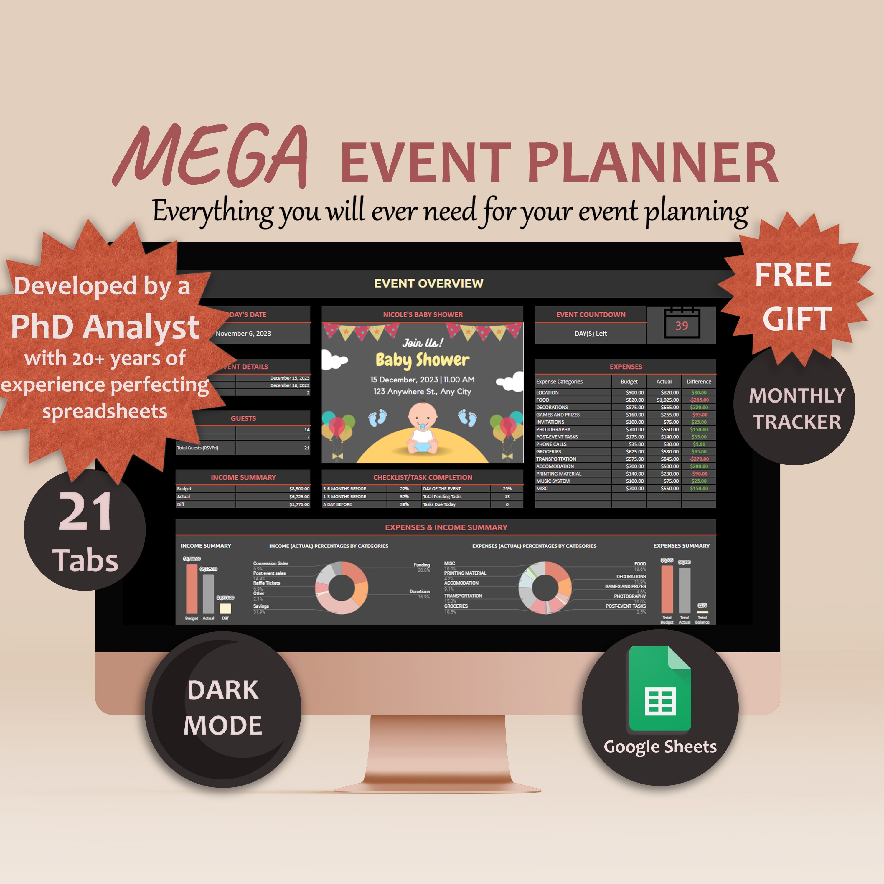 Google Sheets Event Planner Template Digital Event Planner Spreadsheet ...