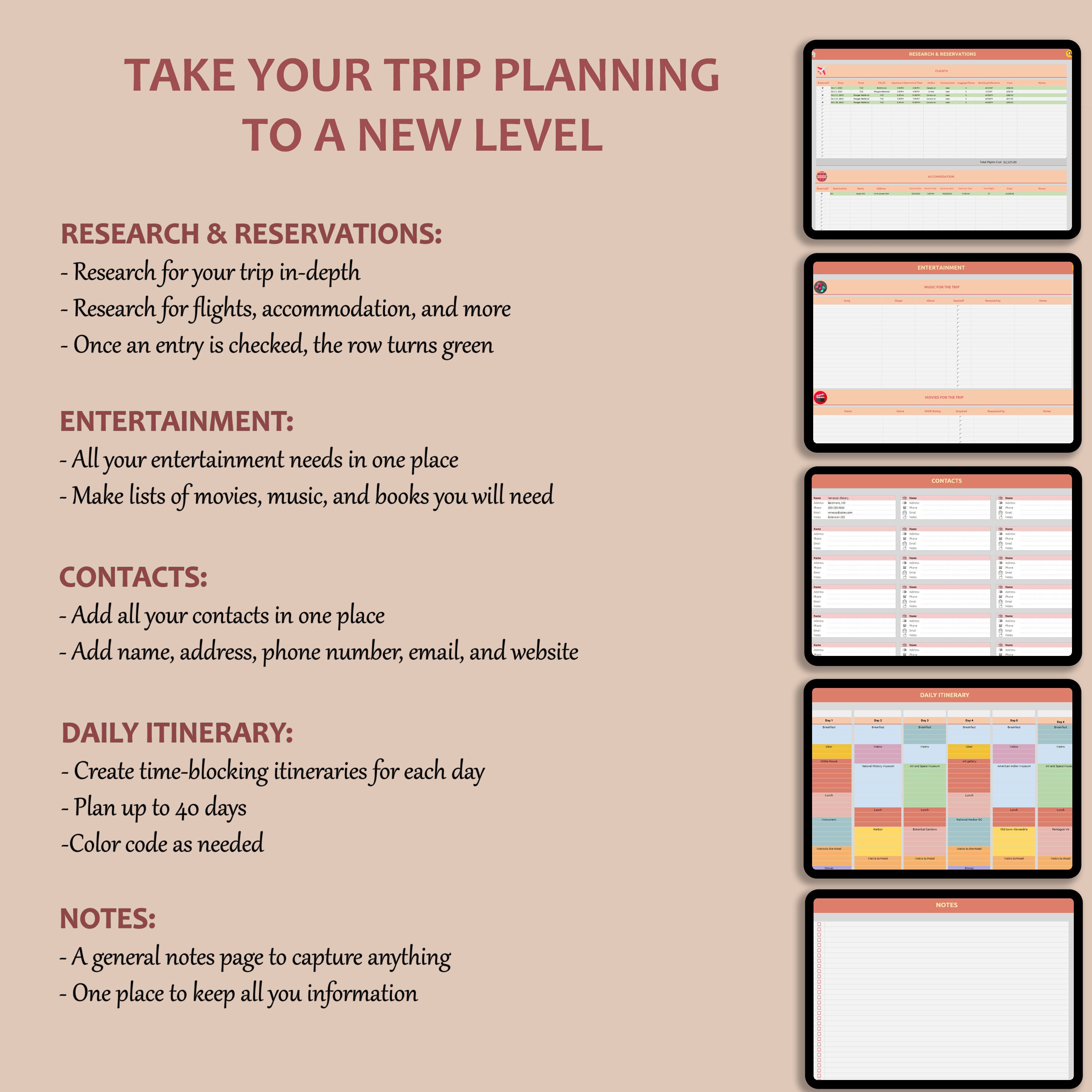 Digital Travel Planner Template Excel Trip Template Travel Planner ...