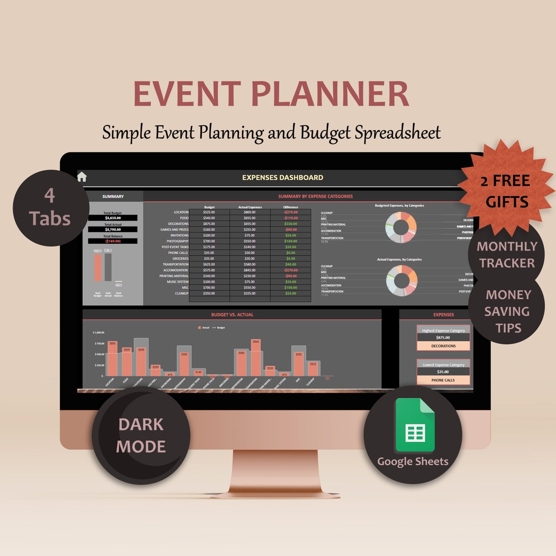 Google Sheets Event Planner Event Planning Template Digital - Etsy
