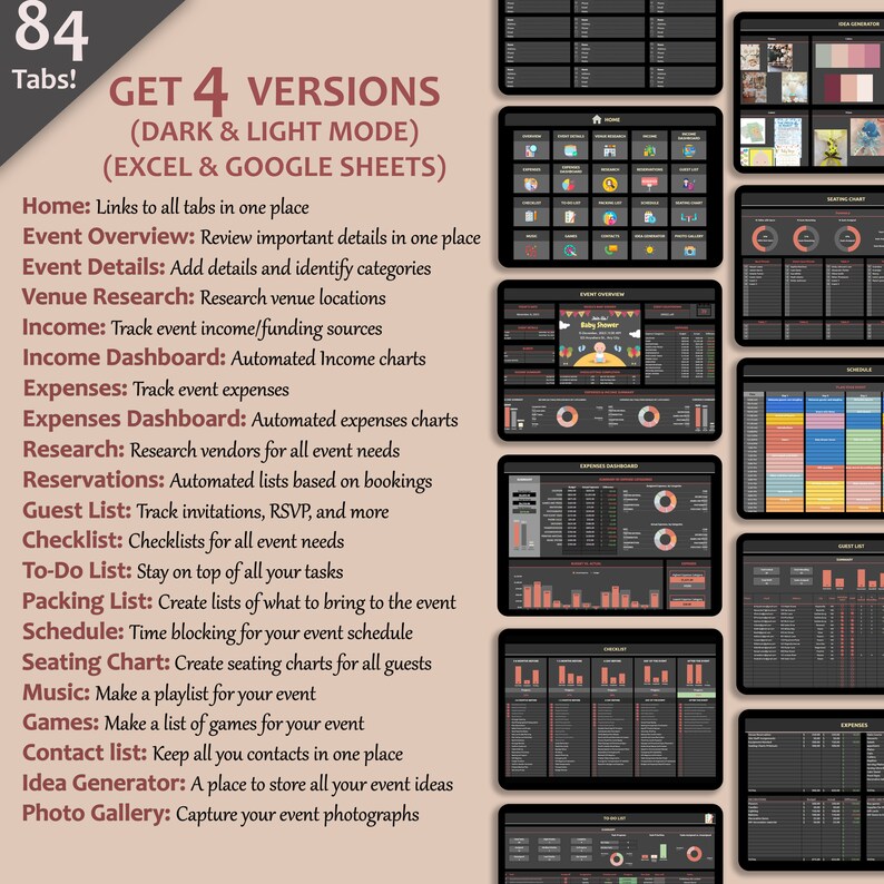 Google Sheets Event Planner Template Excel Digital Event Planner ...