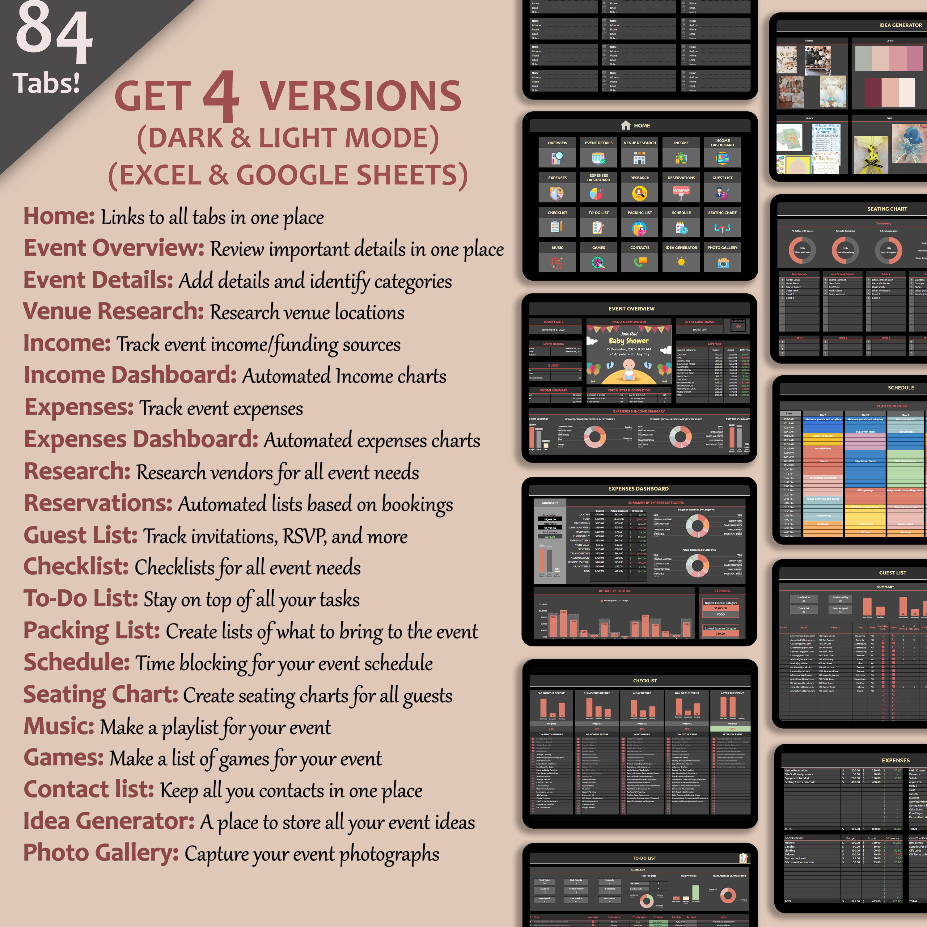 Google Sheets Event Planner Template Excel Digital Event Planner ...
