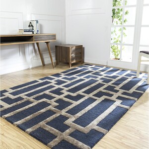 Royal Chocolate Brown and Dark Blue Fine Quality Hand Weaved Rug for ...