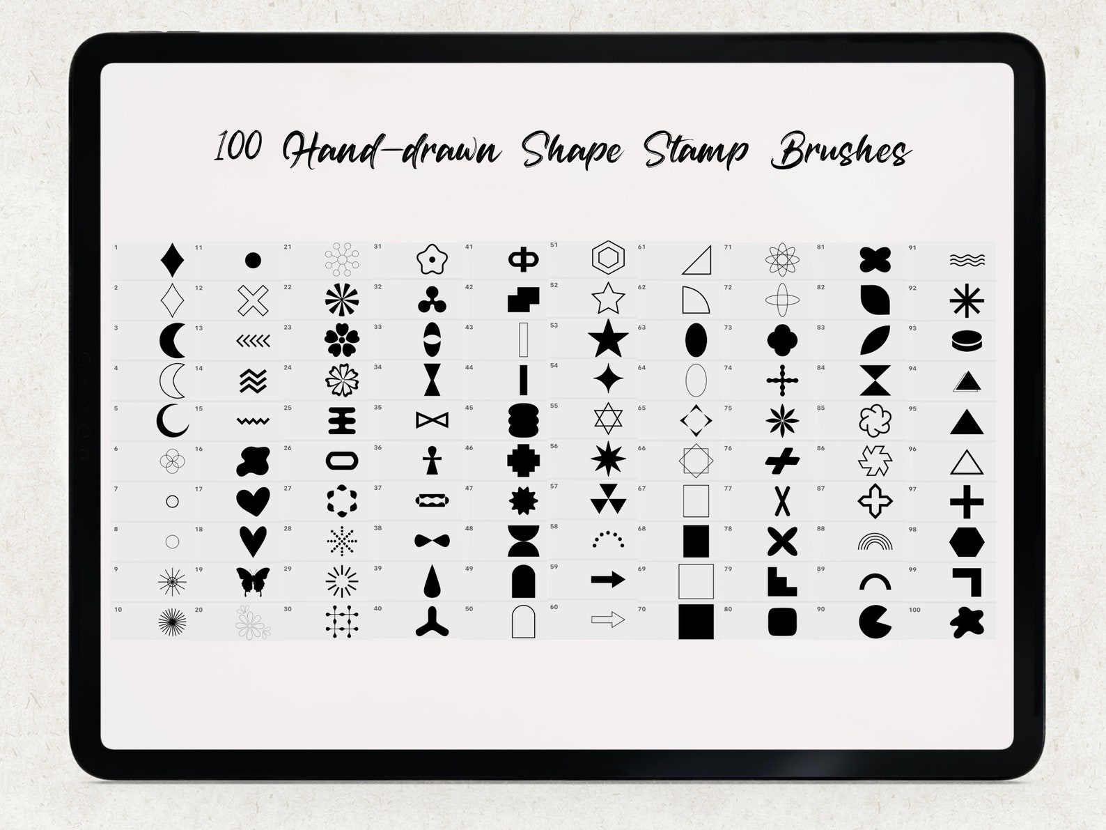 Procreate 100 Shape Stamp Brushes, Geometric Basic Shapes Outlines ...