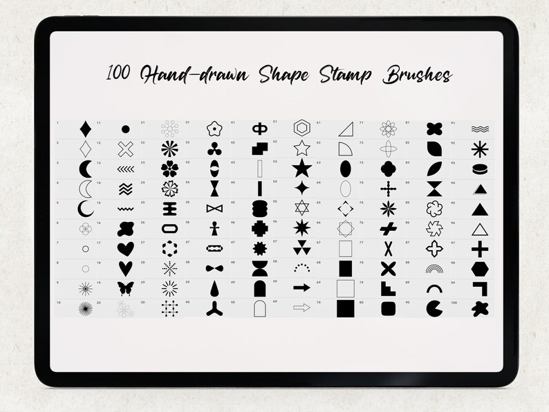 Procreate 100 Shape Stamp Brushes, Geometric Basic Shapes Outlines, Procreate Stamp Set Bundle ...