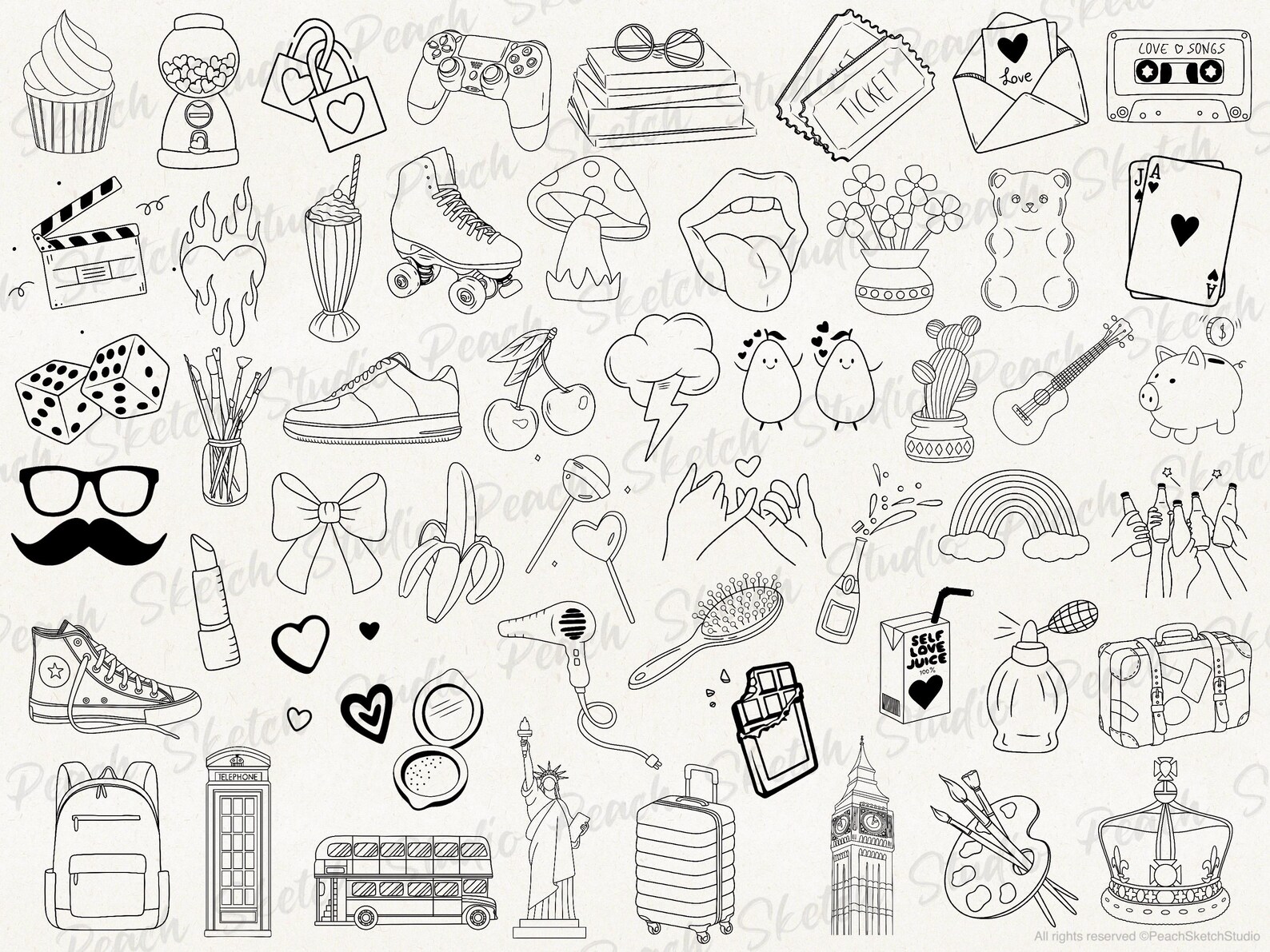 100 Random Doodles Designs, SVG PNG JPEG, Retro Flash Tattoo Stencils ...