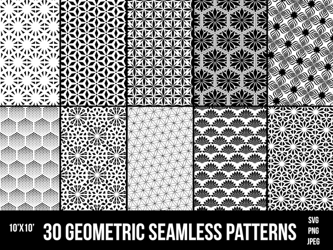 30 Geometric Patterns SVG PNG JPEG Seamless Digital Paper Abstract Patterns Design Bundles ...