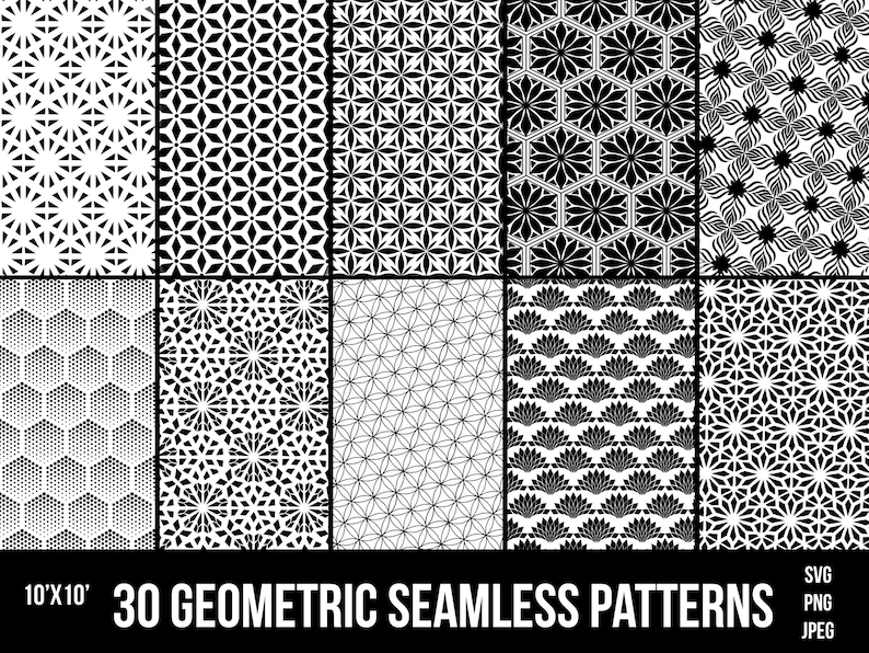 30 Geometric Patterns SVG PNG JPEG Seamless Digital Paper Abstract ...