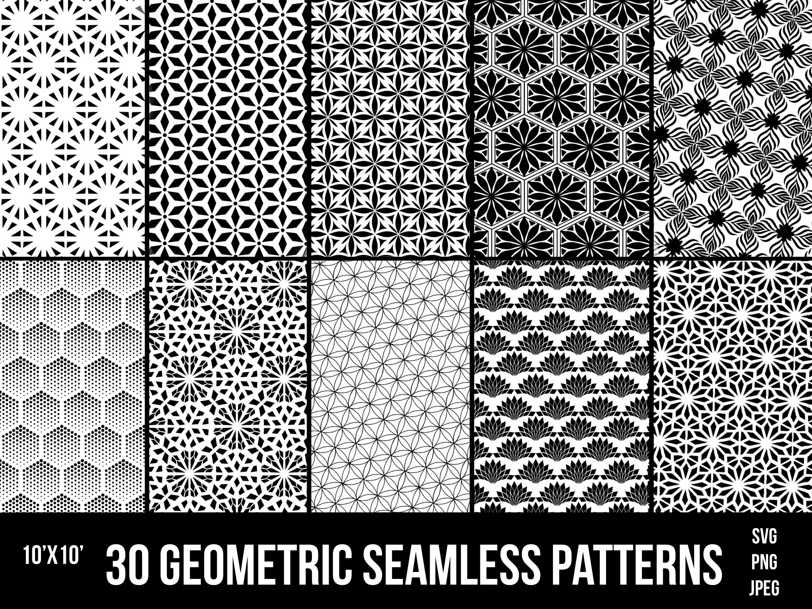 30 Geometric Patterns SVG PNG JPEG Seamless Digital Paper Abstract ...