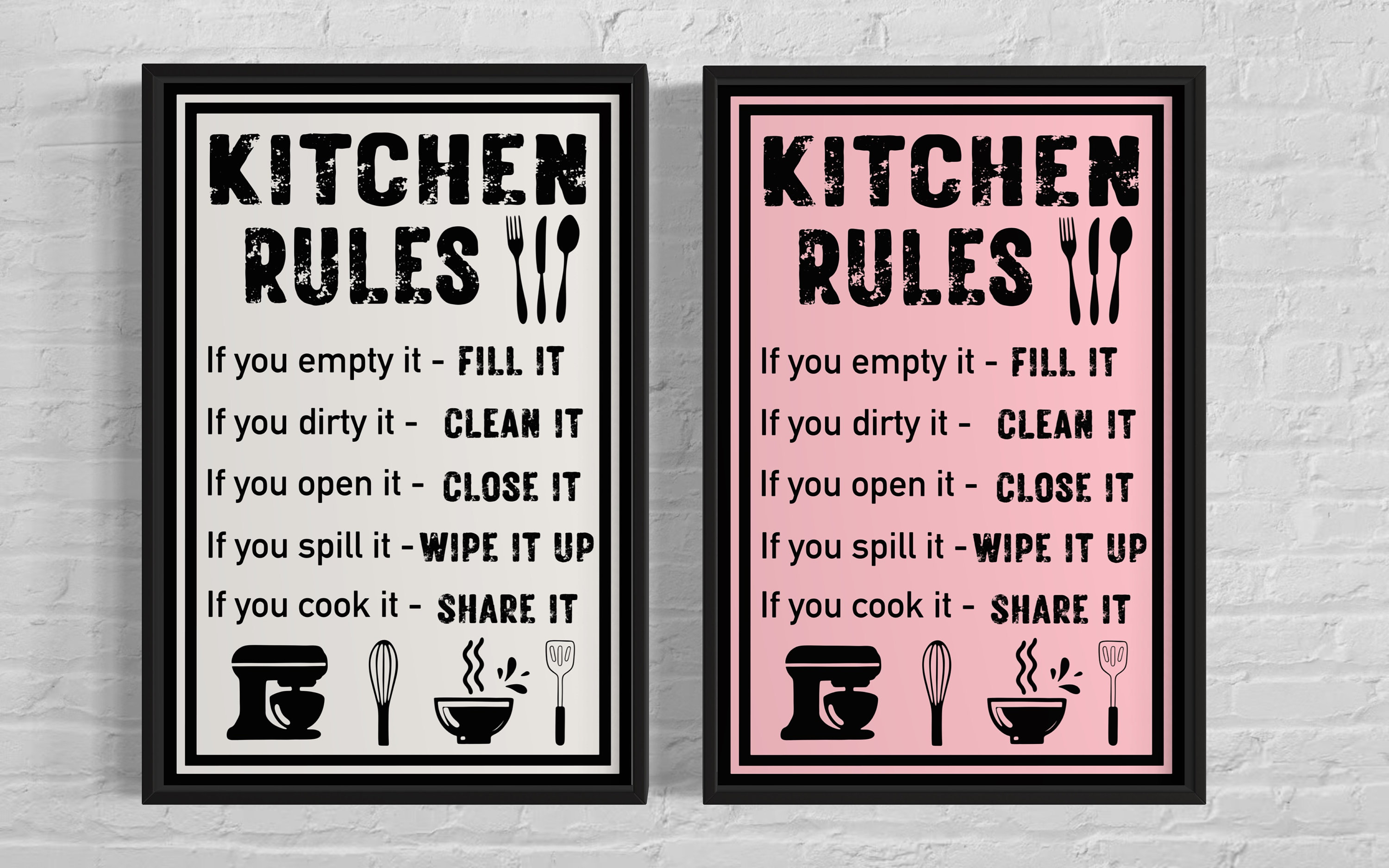 Kitchen Rules Sign Print Funny Kitchen Art White Pink Dining - Etsy
