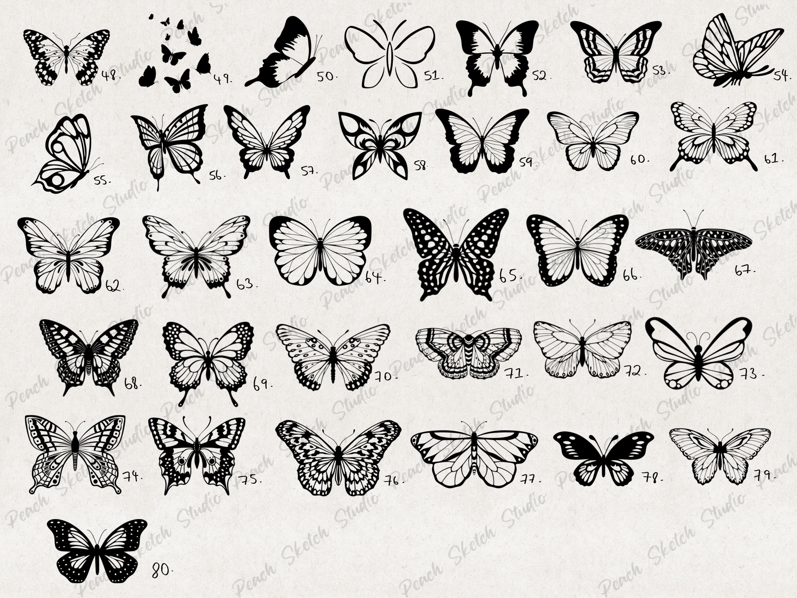 80 Butterfly Bundle SVG PNG JPEG Illustrations, Butterfly Template ...