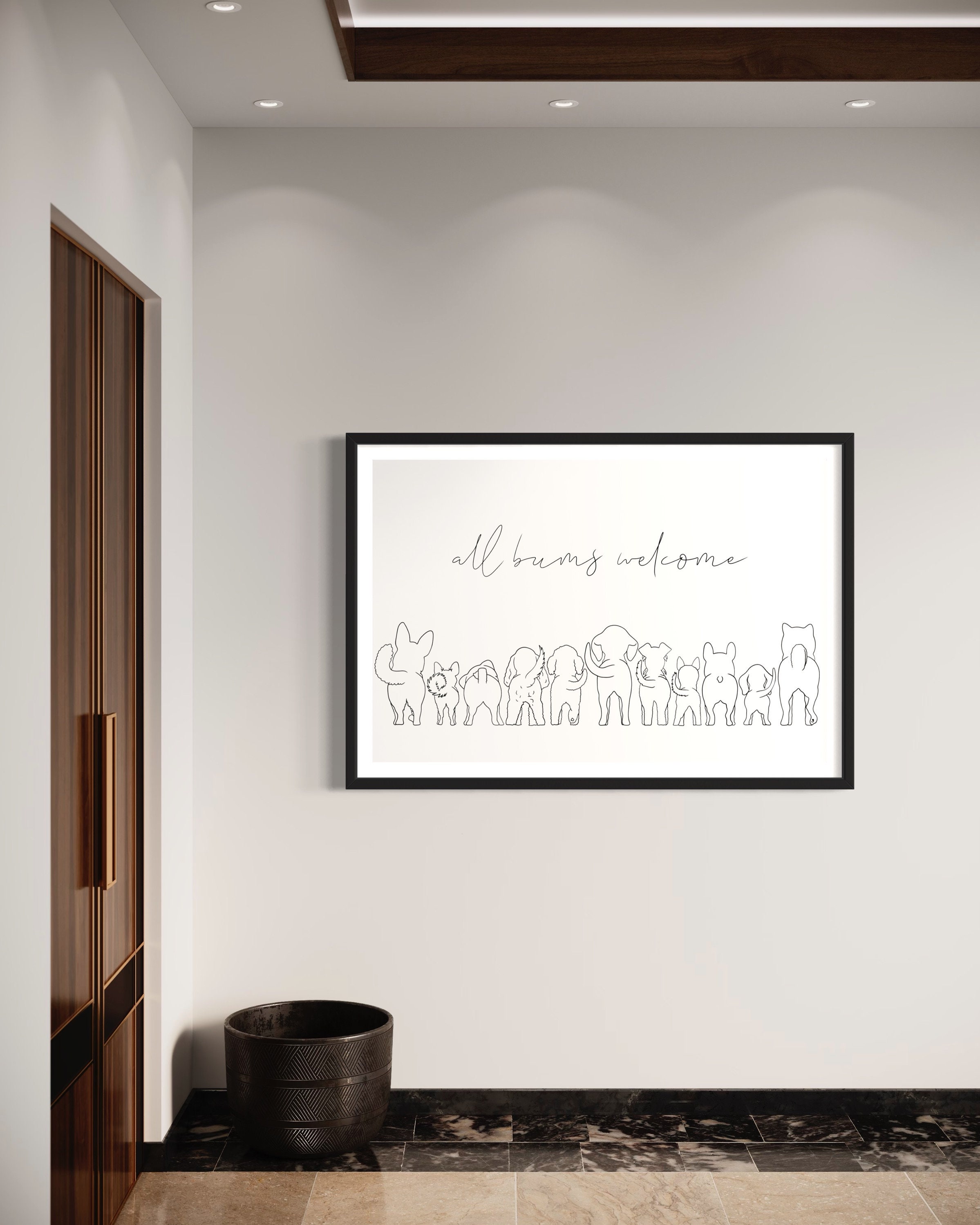 All Bums Welcome Dog Line Art Poster Print Sign, Cute, Funny ...