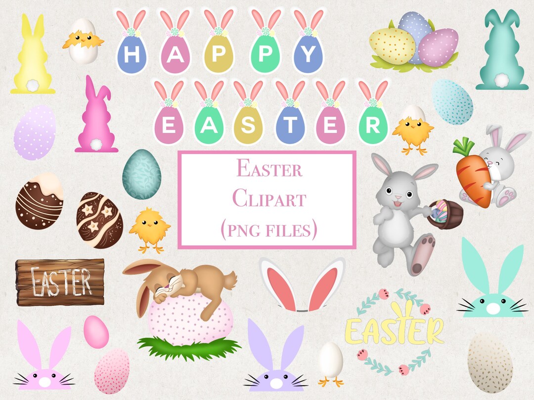 Easter Clip Art Bundle PNG Transparent Background, Easter Bunny Chick ...