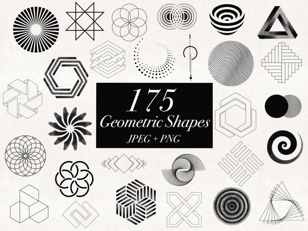 175 Geometric Shapes Designs: JPEG PNG Abstract Geometry, Hand Drawn ...