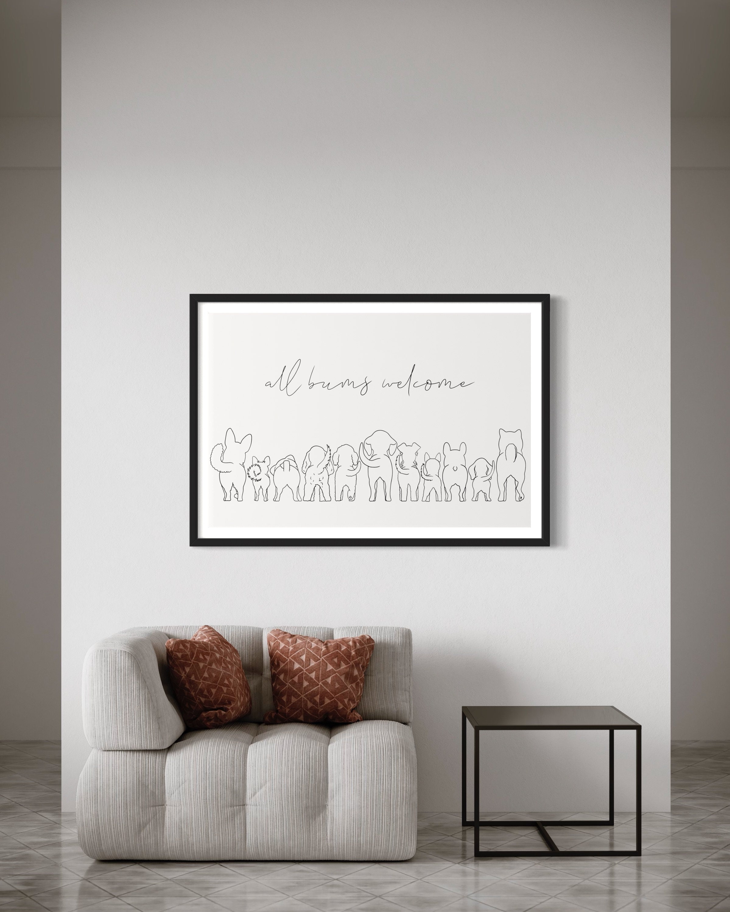 All Bums Welcome Dog Line Art Poster Print Sign, Cute, Funny ...