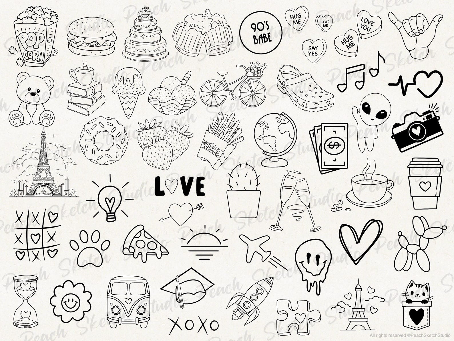 100 Random Doodles Designs, SVG PNG JPEG, Retro Flash Tattoo Stencils ...
