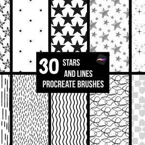 30 Stars & Lines Pattern Brushes Procreate, Pattern Brush Set, Boho Abstract Lines, Procreate ...