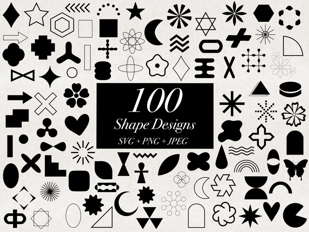 100 Shapes SVG PNG JPEG, Basic Shape Designs Cut Files, Star Clip Art ...