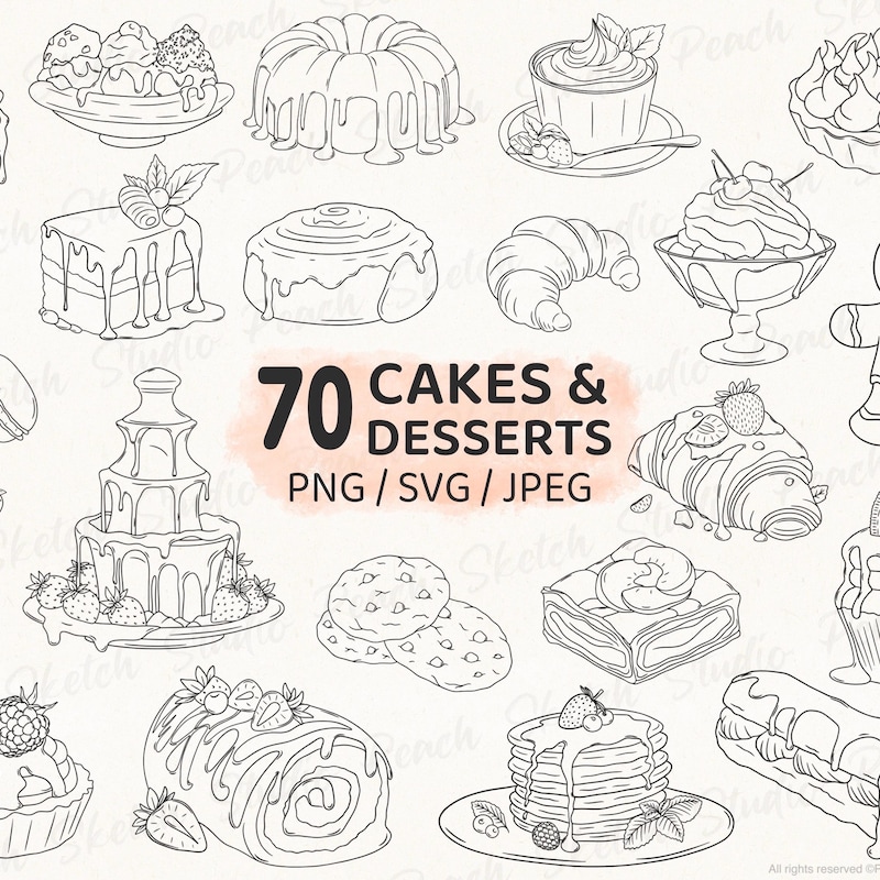Dessert Line Art Vector - Etsy