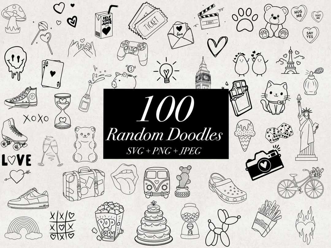 100 Doodle Illustrations SVG PNG JPEG Designs, Random Doodle Clip Art ...