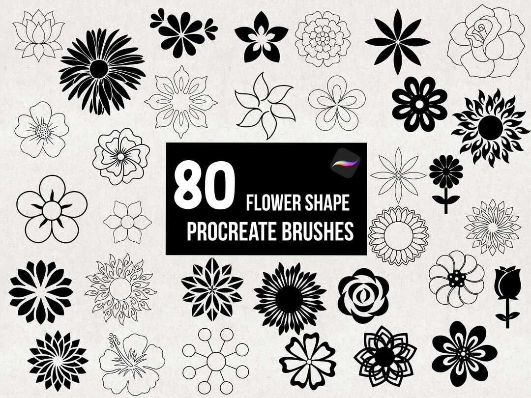 Procreate 80 Flower Shape Stamp Brushes, Botanical Stencil Brush Pack ...