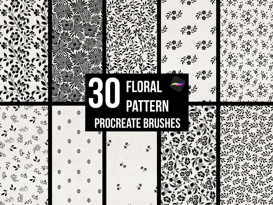 30 Procreate Floral Pattern Brushes: Hand-drawn Seamless Flower Designs ...