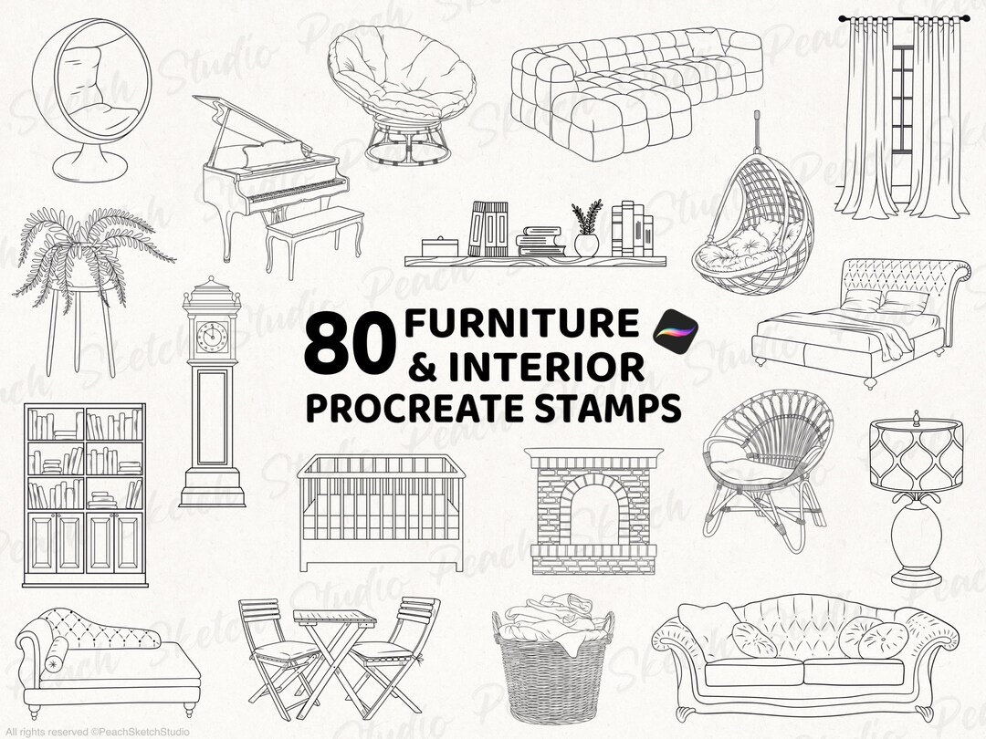 80 House Furniture Procreate Stamps, Home Interior Design, Procreate ...