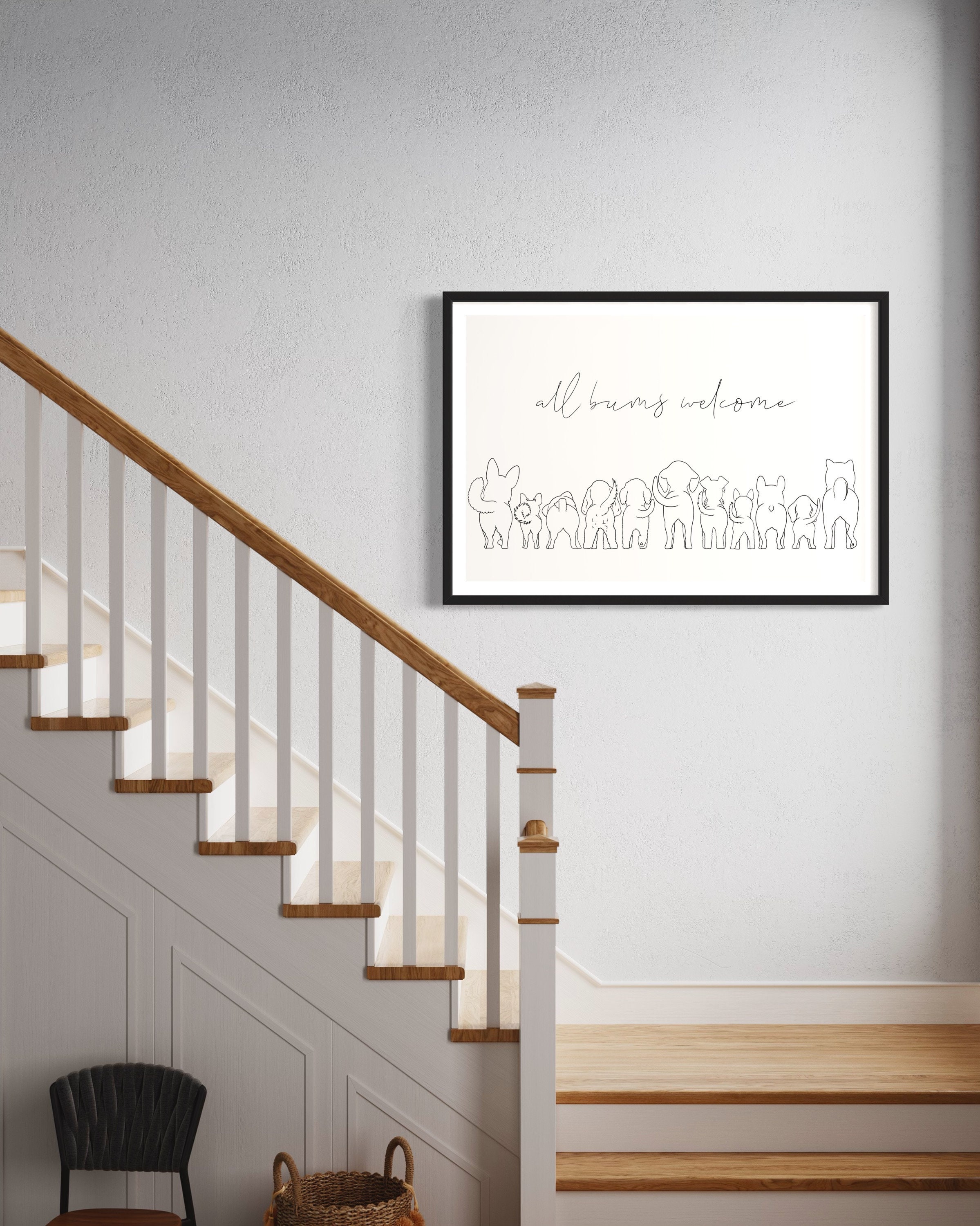 All Bums Welcome Dog Line Art Poster Print Sign, Cute, Funny ...