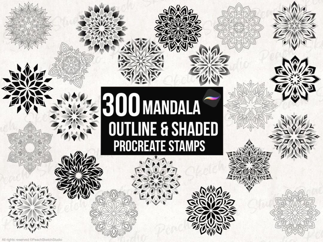 300 Mandala Procreate Stamps, Tattoo Design Dotwork, Mandala Stencils ...